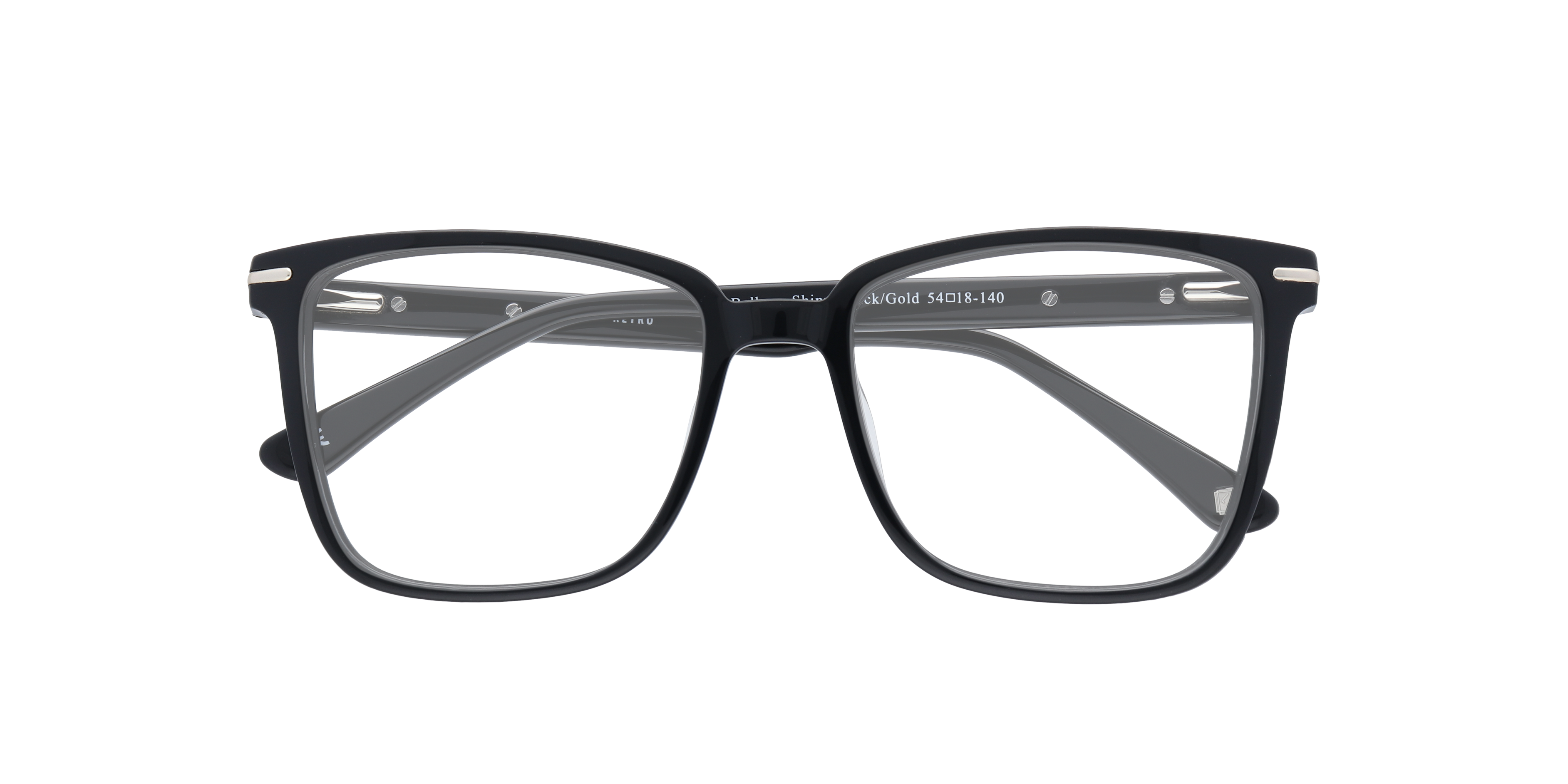 Glasses Direct ™ -Balham Square Shiny Black & Gold Full Rim Eyeglasses
