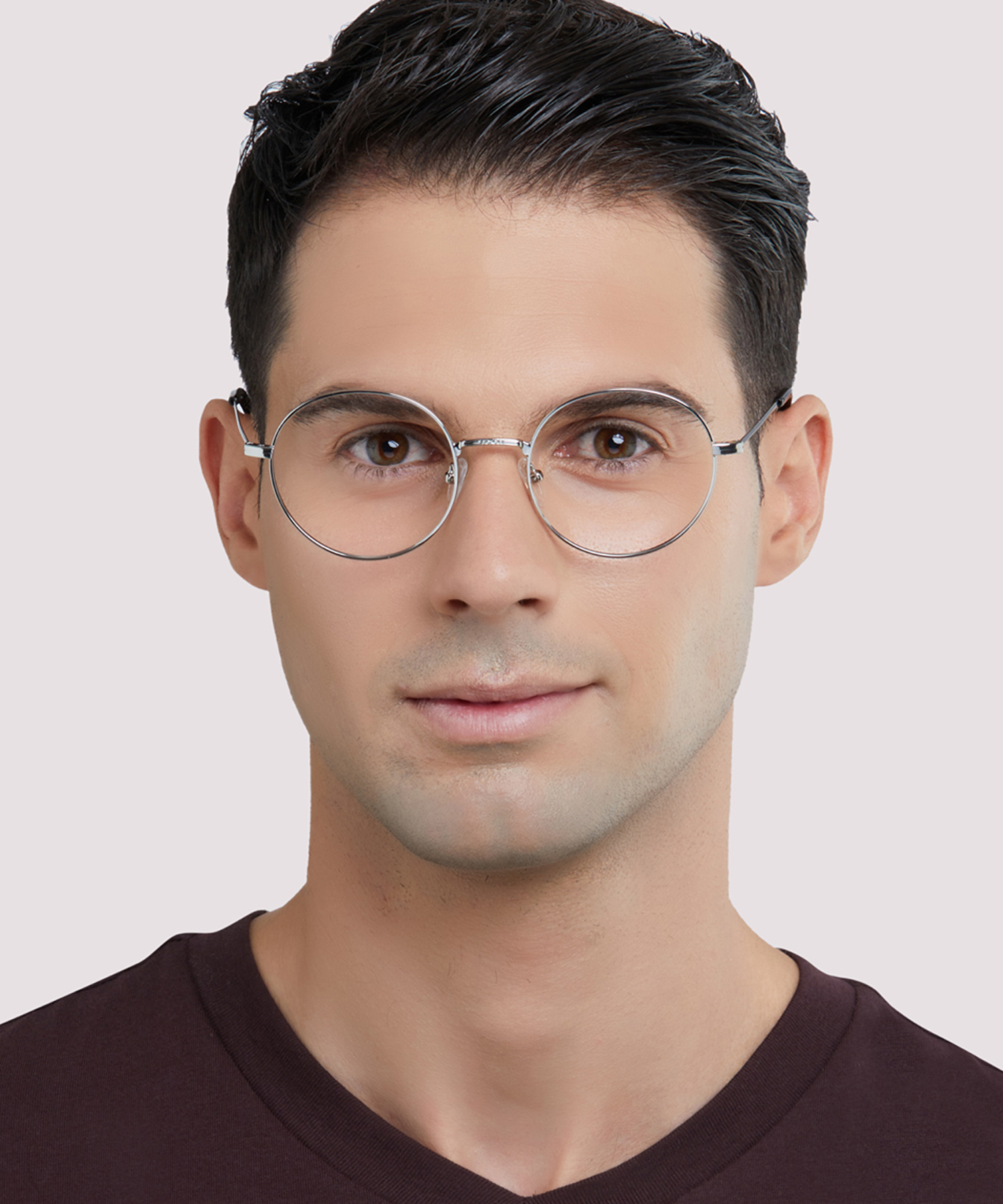 Glasses Direct ™ -Everly Round Shiny Silver Full Rim Eyeglasses