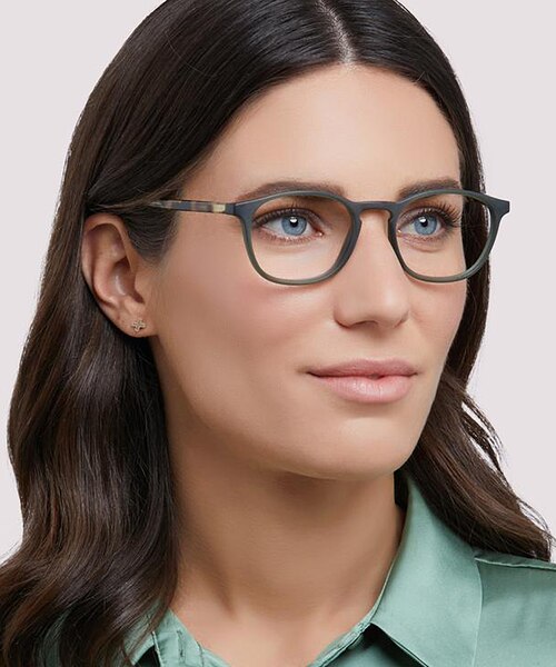 Glasses Direct Whitley Square Green Havana Full Rim Eyeglasses